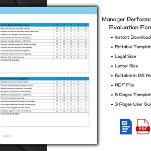 Manager Performance Evaluation Form Editable and Printable Template ...
