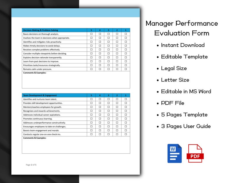 Manager Performance Evaluation Form Editable and Printable Template ...
