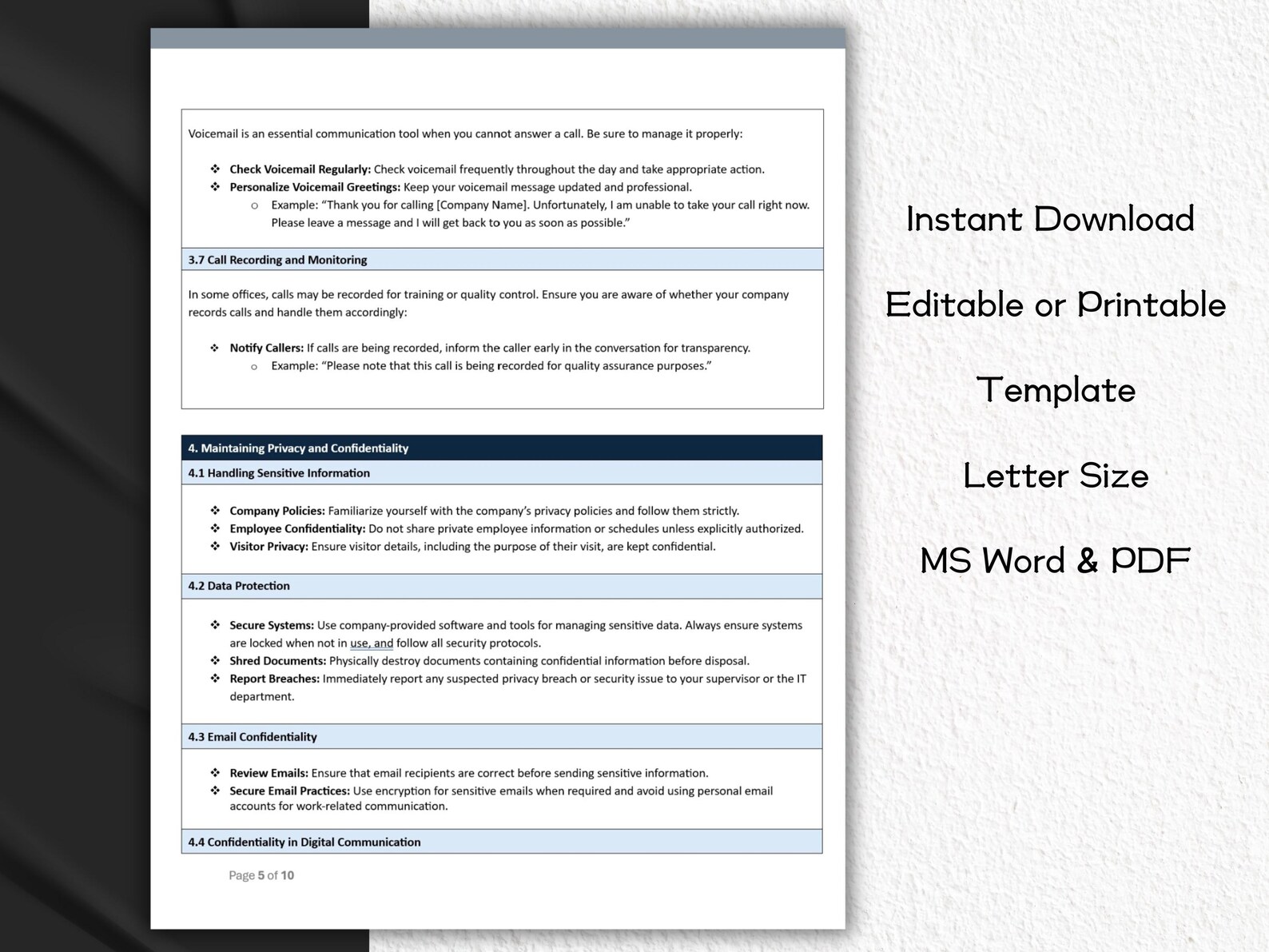 Front Desk Receptionist Handbook Editable Template | Professional ...