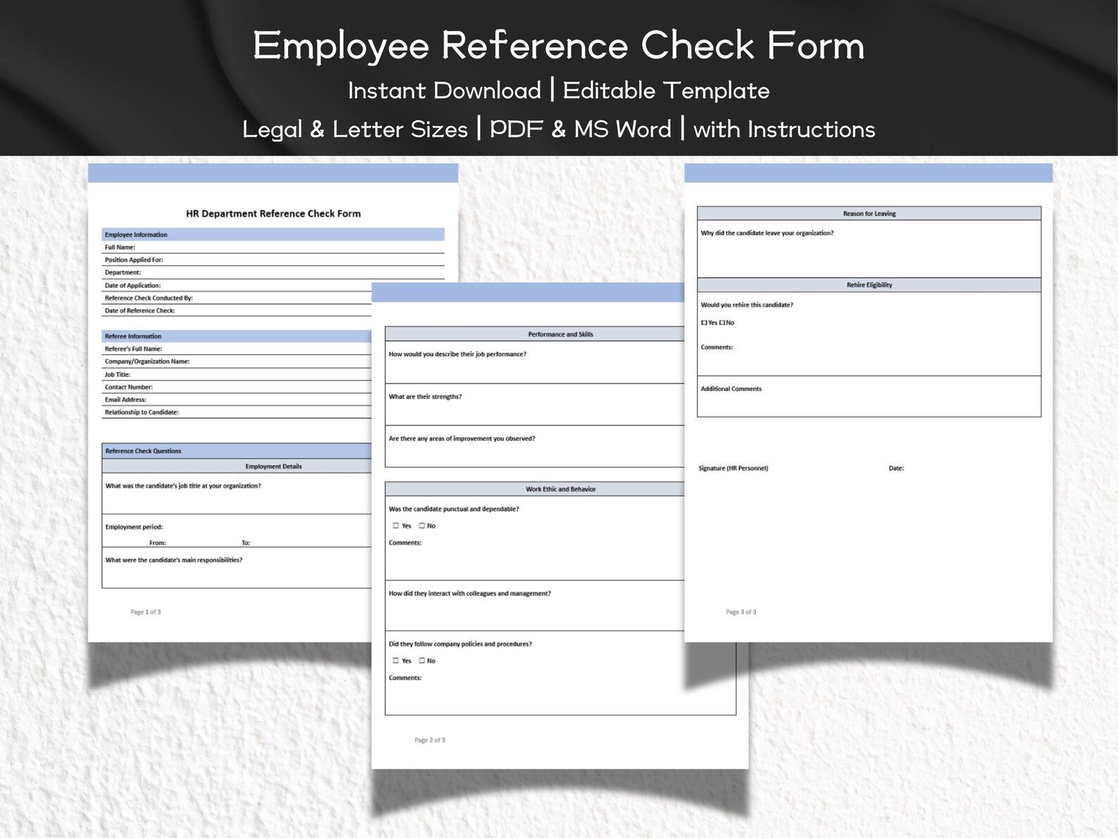 Employee Reference Check Form Editable Template and Printable Template ...