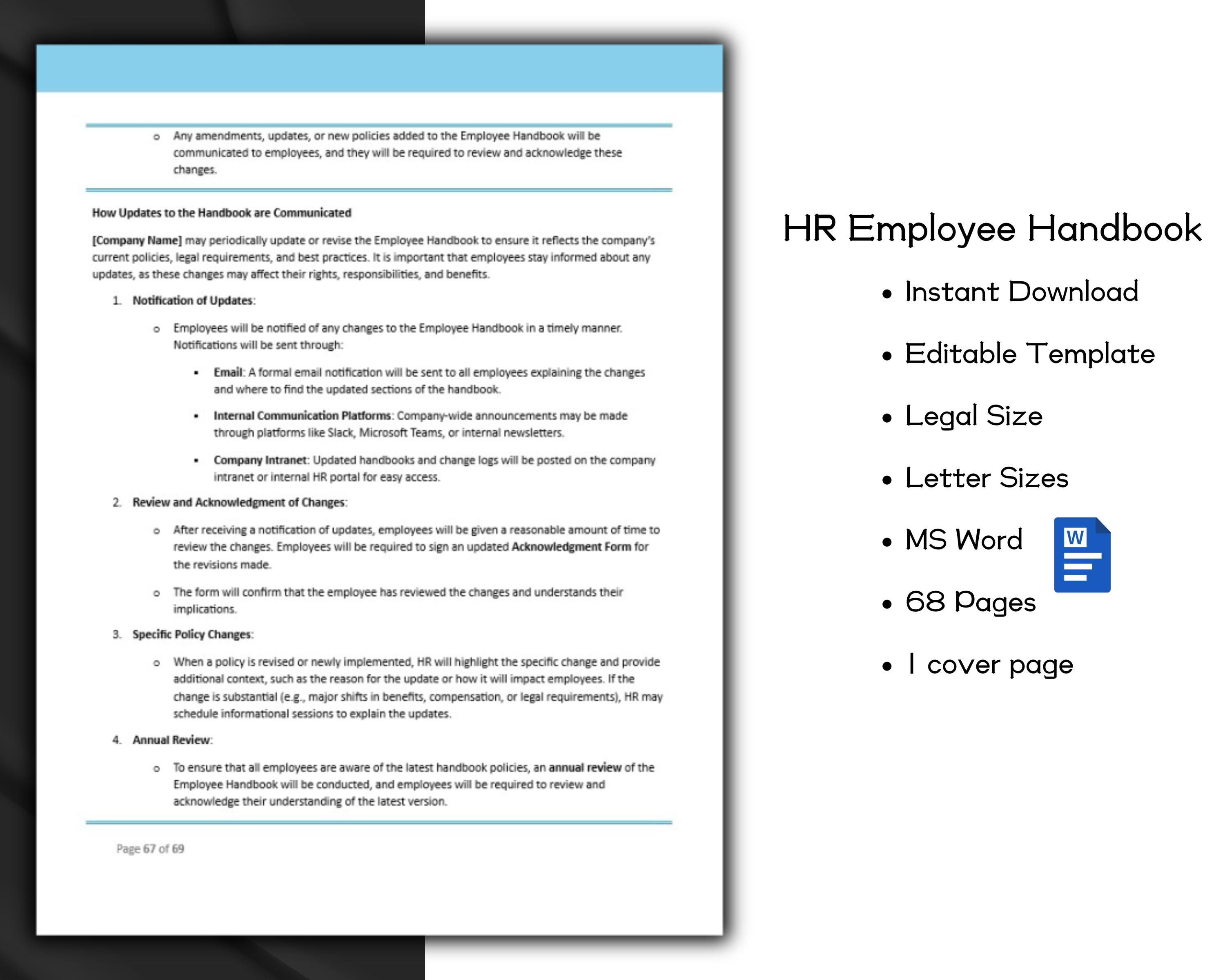Employee Handbook Editable and Printable Template | Employee Management ...