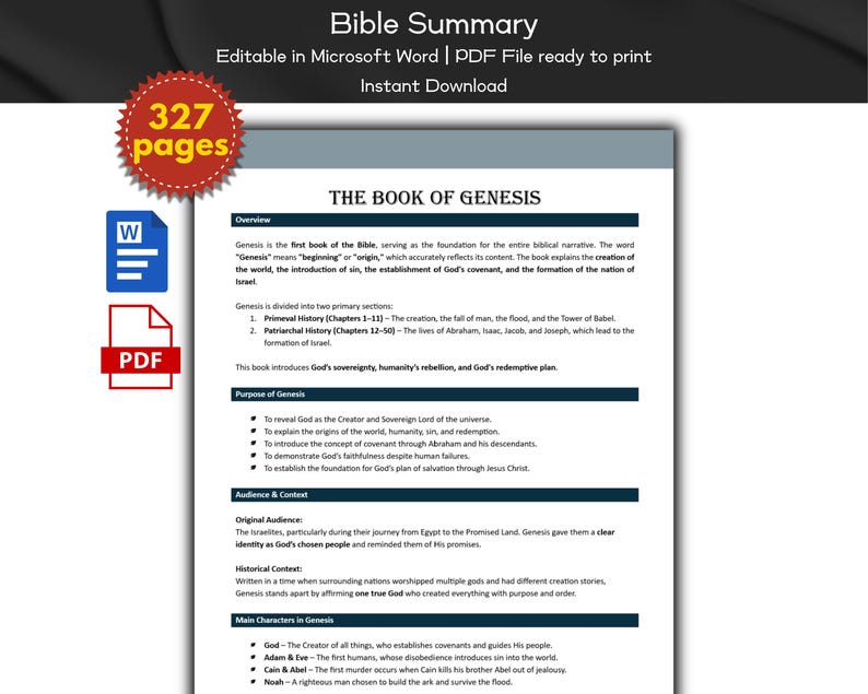 Bible Book Summary Guide Printable and Editable | Bible Study Tool ...