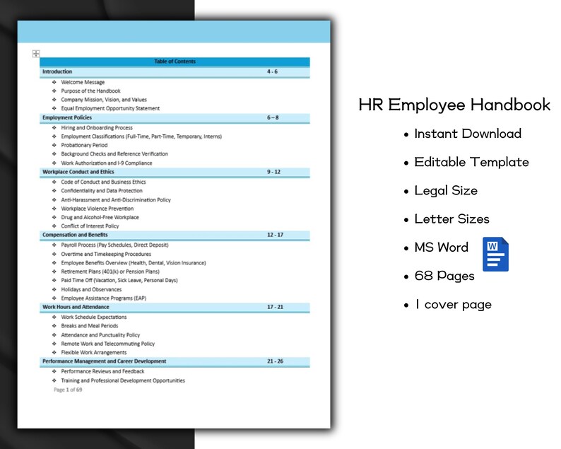 Employee Handbook Editable and Printable Template | Employee Management ...