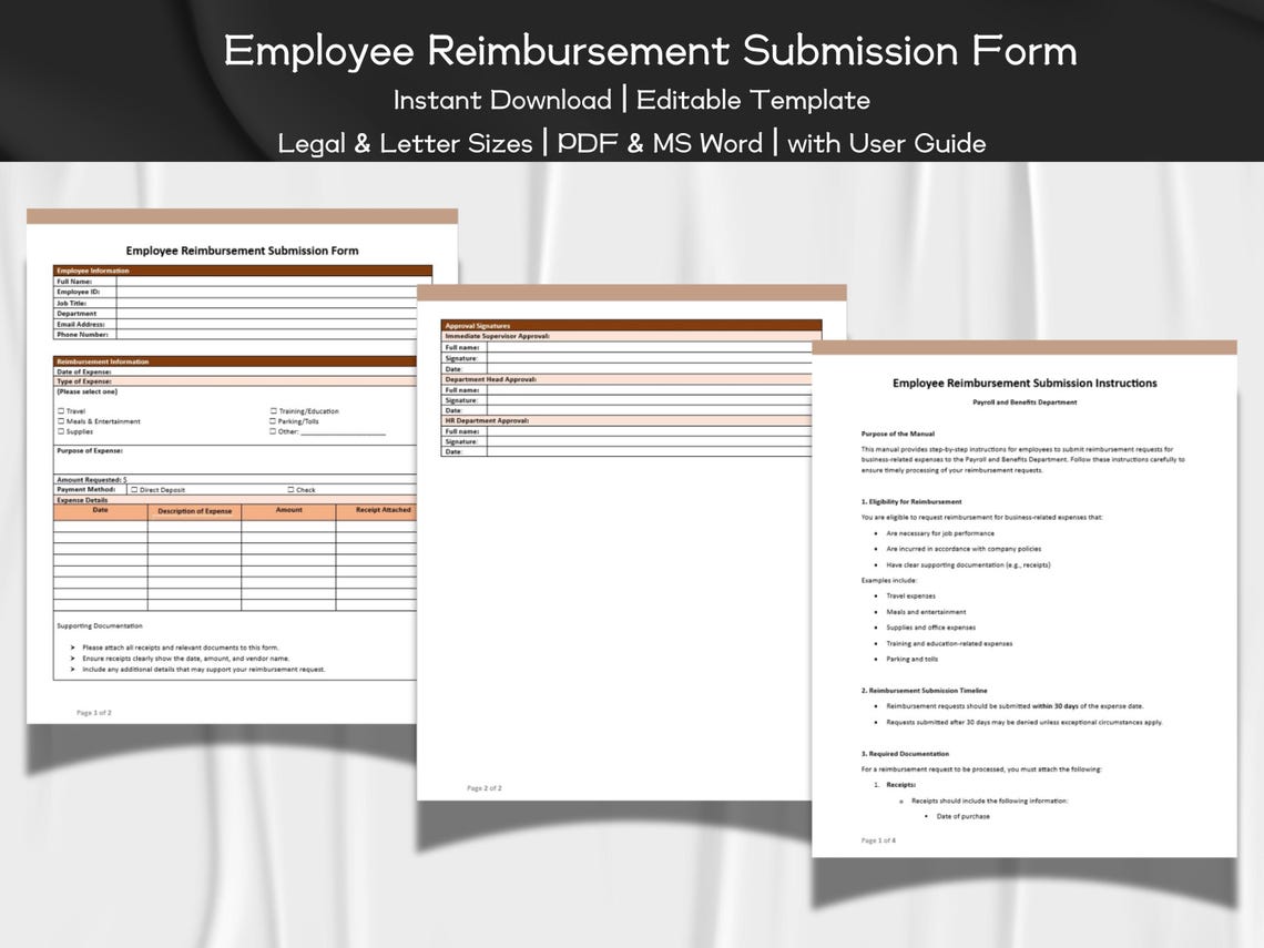 Employee Reimbursement Submission Form Editable and Printable Template ...