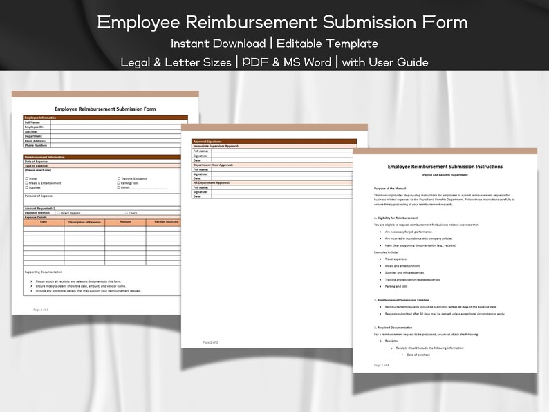 Employee Reimbursement Submission Form Editable and Printable Template ...