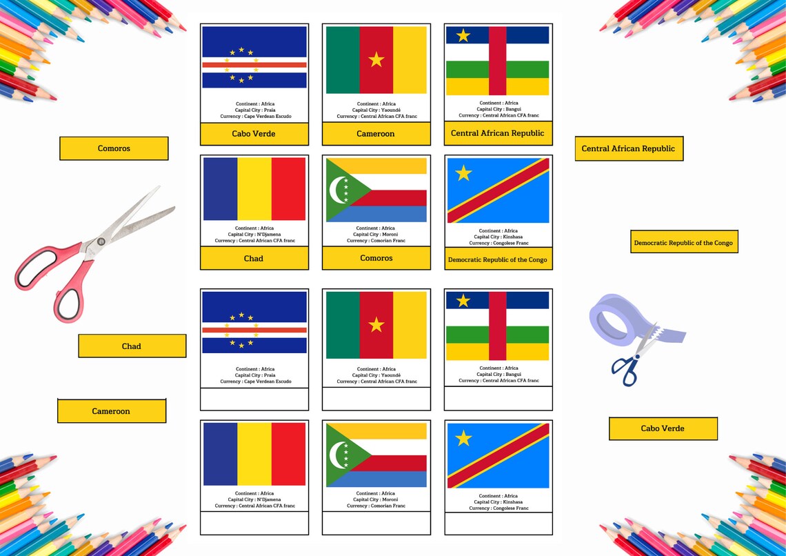 196 Country Flag Flashcard Printable | Match the Flag and Name Activity ...