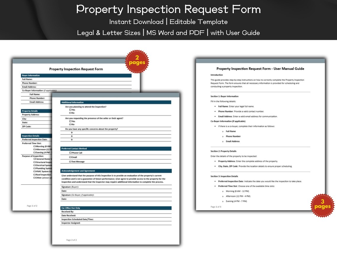 Property Inspection Request Form Editable and Printable Template | Real ...