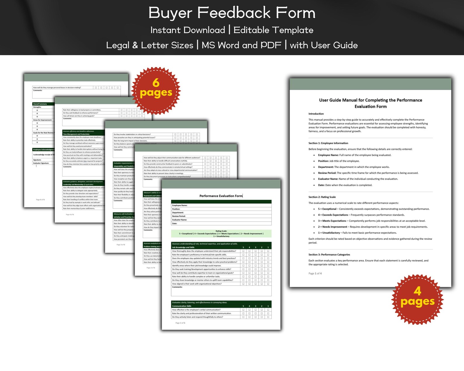 Performance Evaluation Form Editable and Printable Templates | HR ...