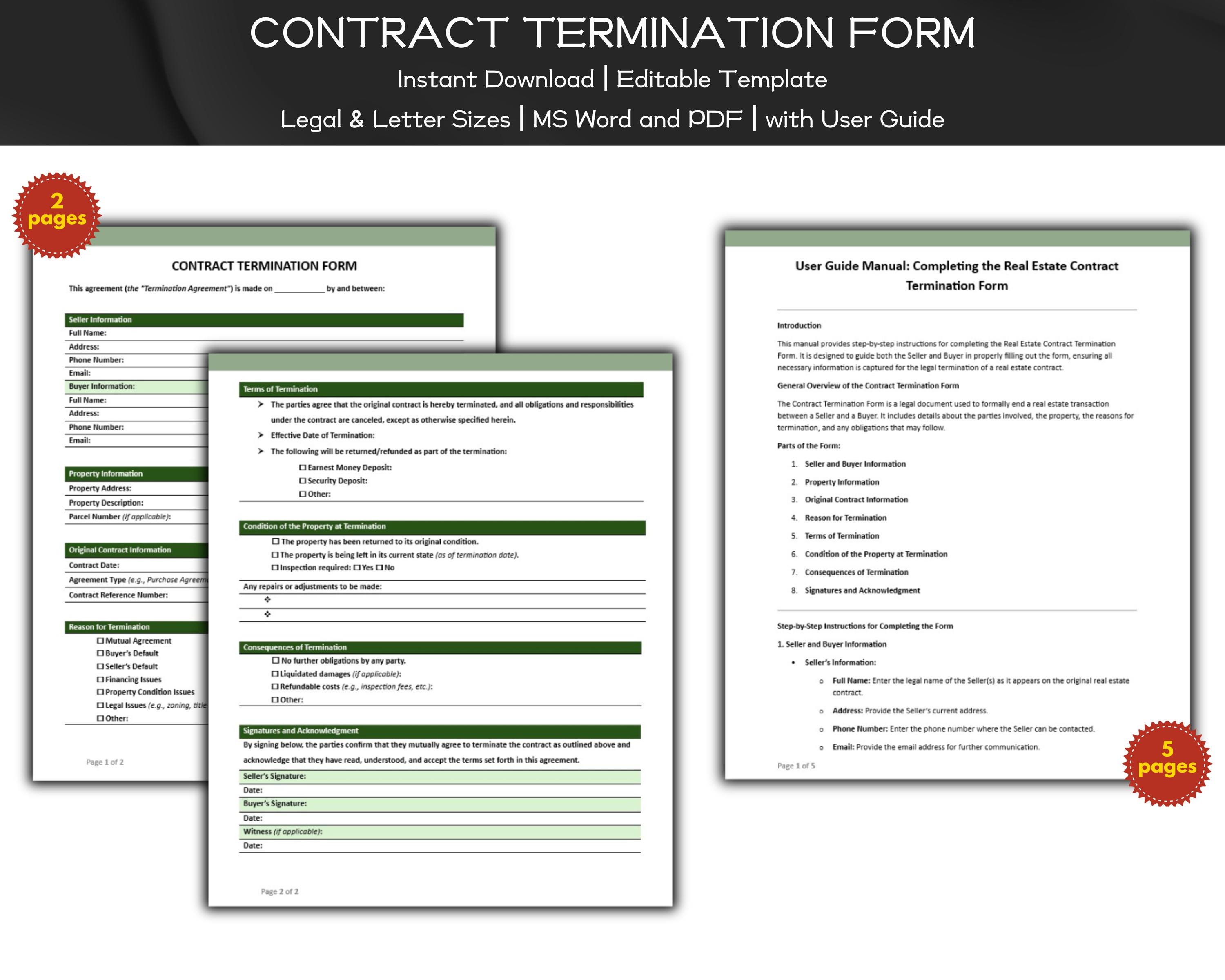 Contract Termination Request Form Real Estate Editable and Printable Template | Agent Marketing ...