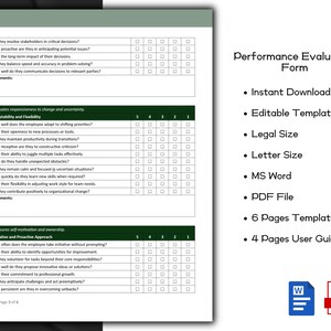 Performance Evaluation Form Editable and Printable Templates | HR ...