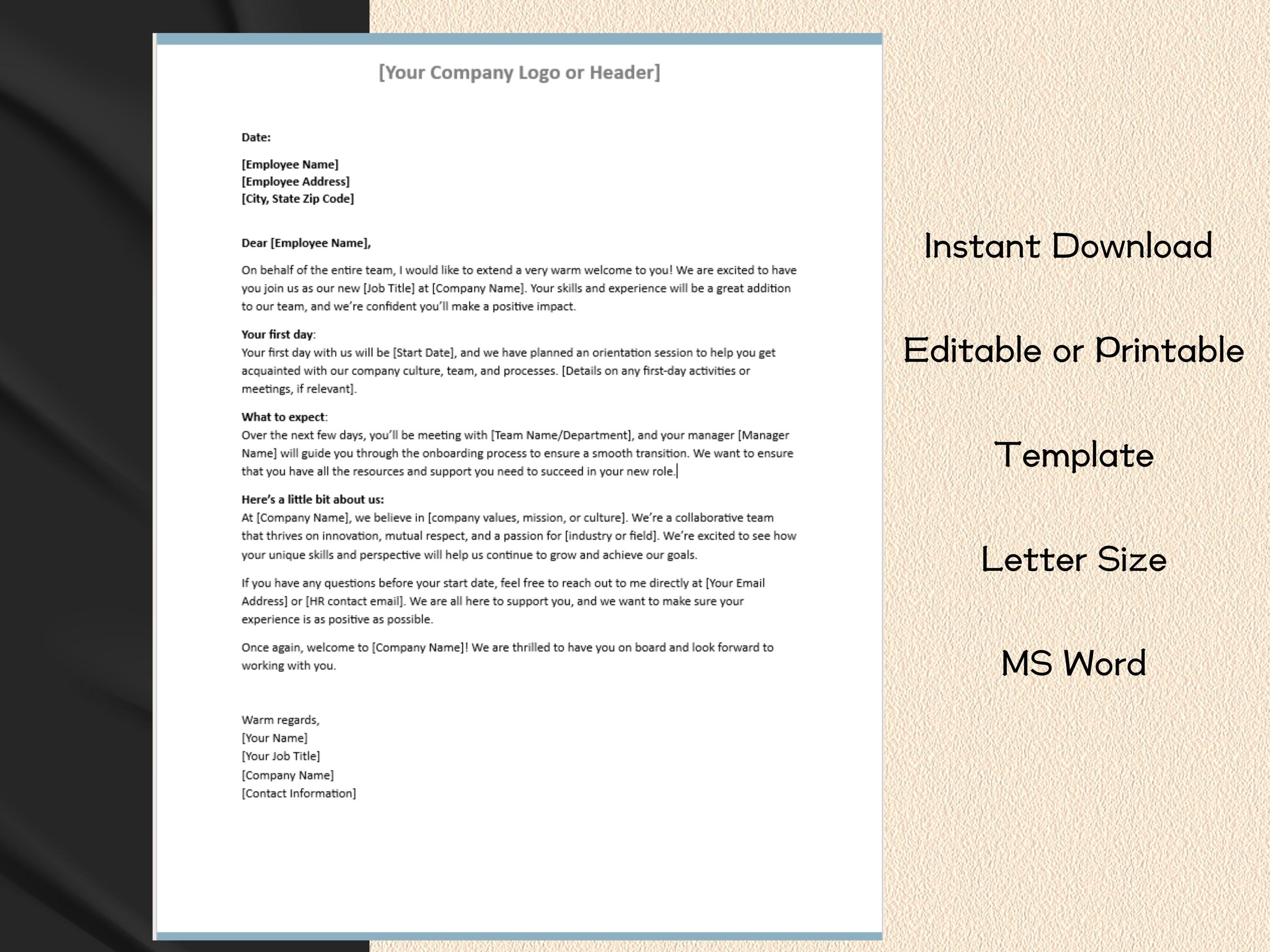 New Employee Welcome Letter Template Editable and Printable Template ...