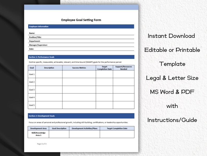 Employee Goal Setting Form Editable and Printable Template ...