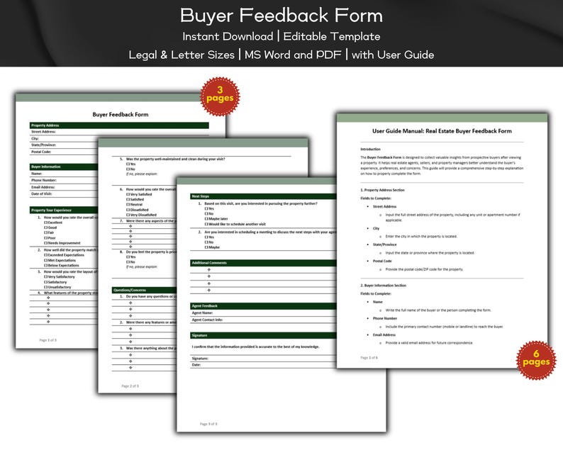 Buyer Feedback Form Editable and Printable Template | Real Estate ...