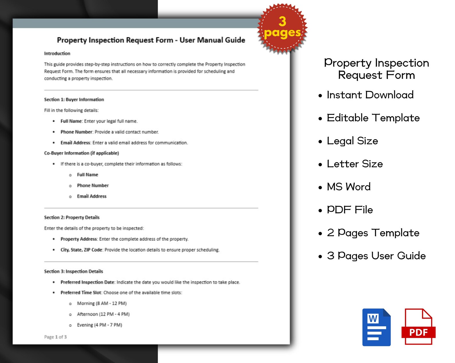 Property Inspection Request Form Editable and Printable Template | Real ...