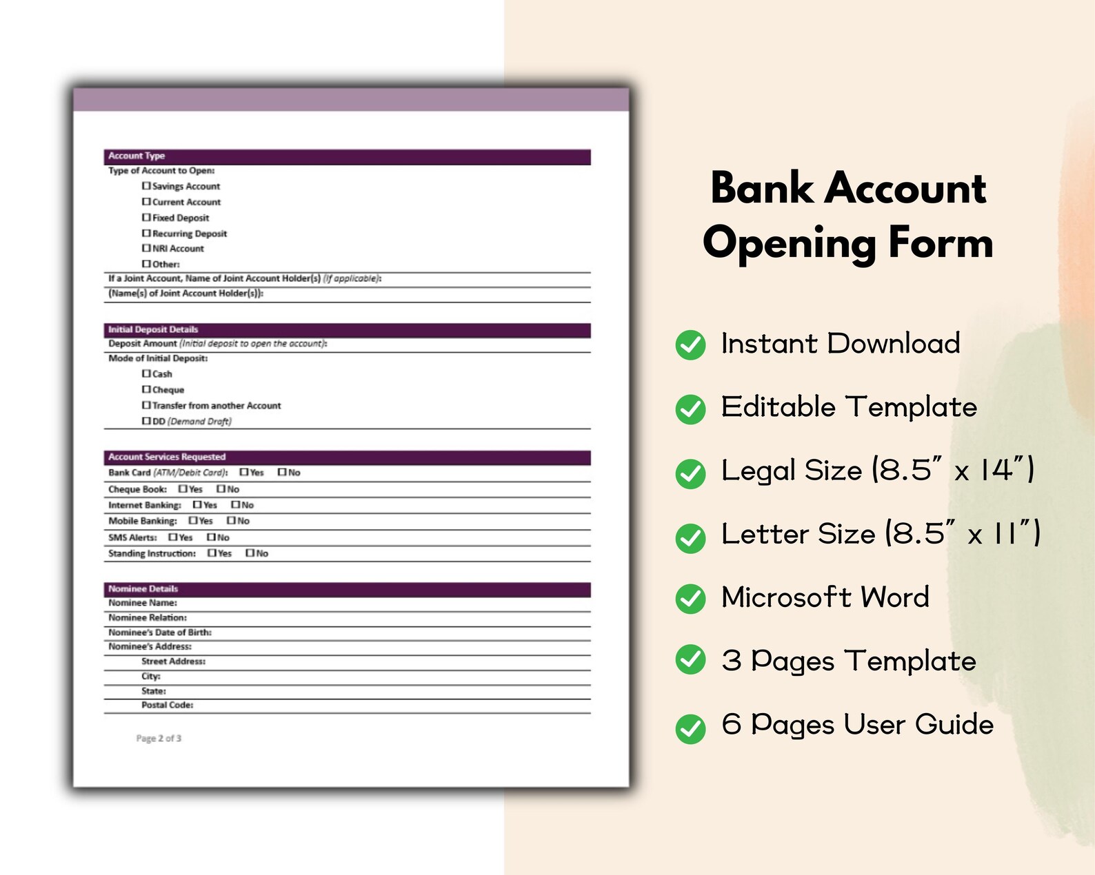 Bank Account Opening Form – Editable and Printable Template for ...