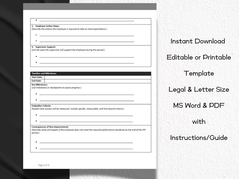 Employee Performance Improvement Plan Form Editable and Printable ...