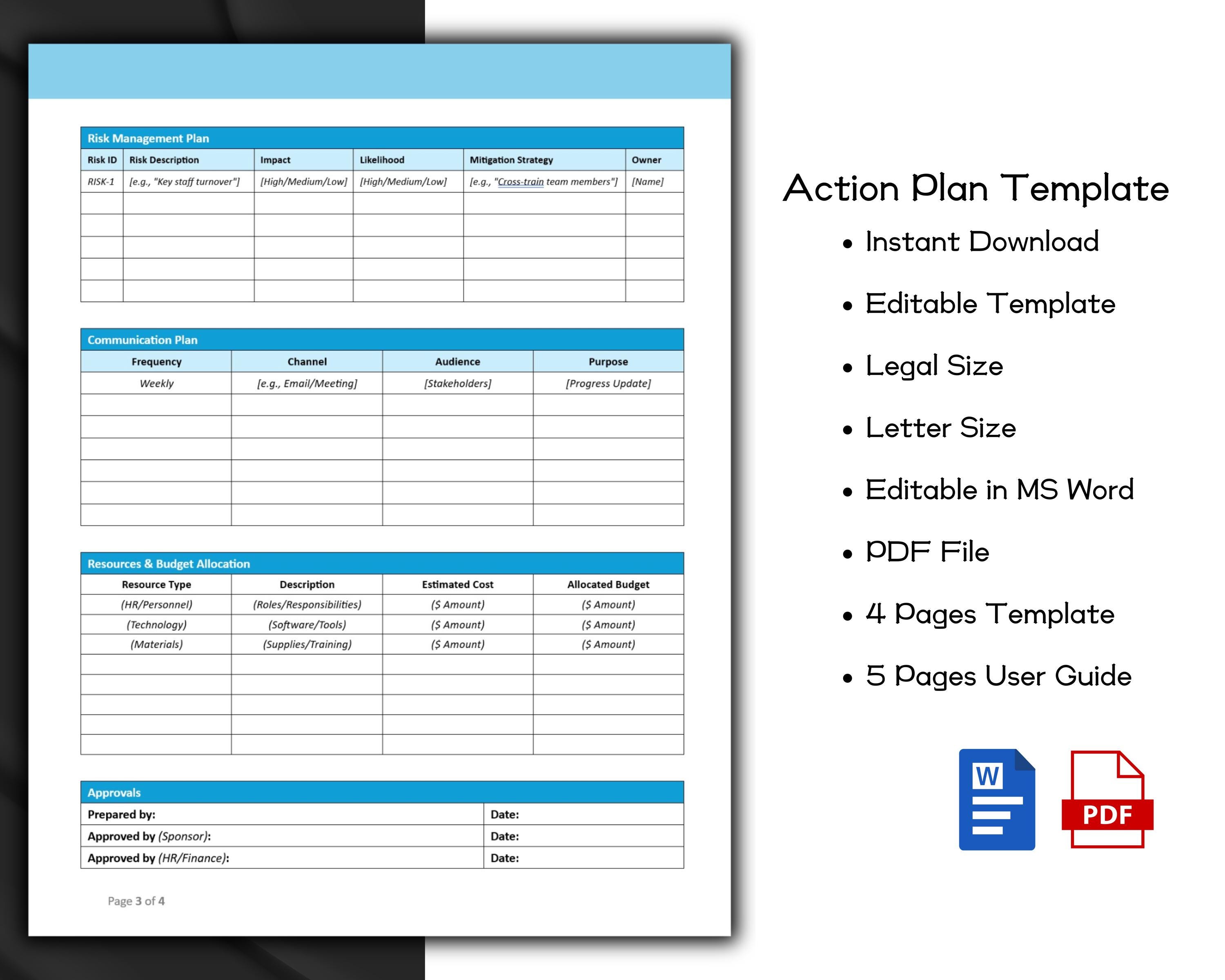 Action Plan Template Editable and Printable | Project Management ...