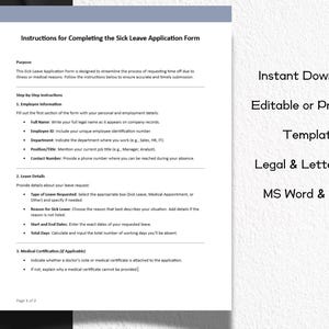 Sick Leave Application Form Editable and Printable Template | HR ...