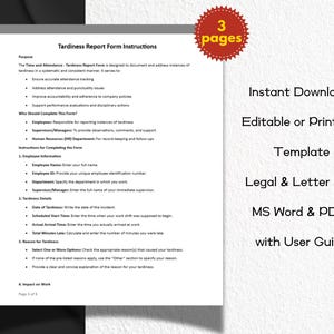 Tardiness Report Form Editable and Printable Template | Employee ...