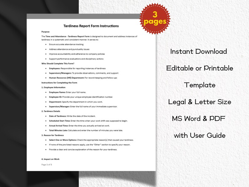 Tardiness Report Form Editable and Printable Template | Employee ...
