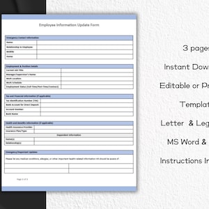 Employee Information Update Form Editable and Printable Template | HR ...