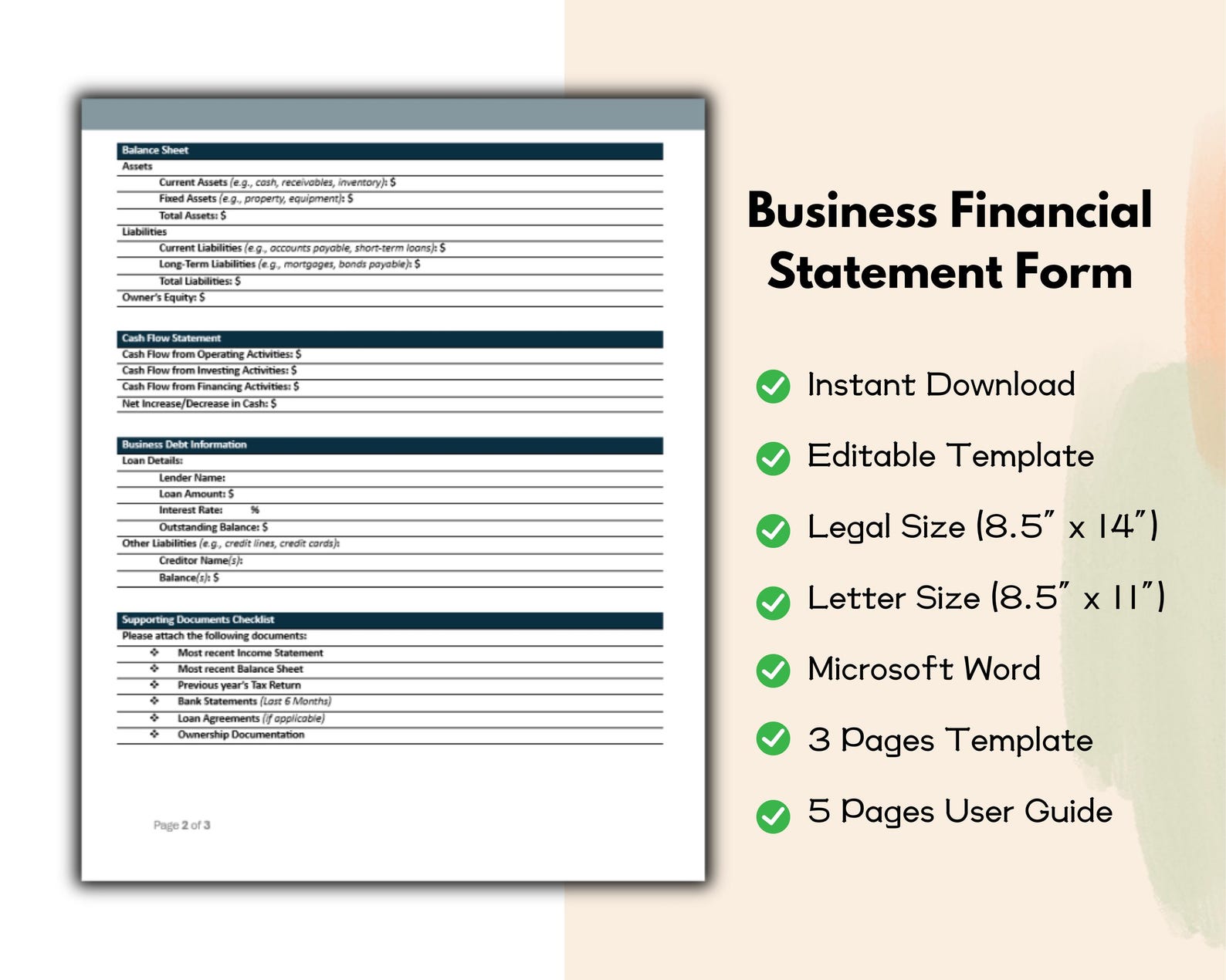 Business Financial Statement Form – Editable and Printable Template for ...