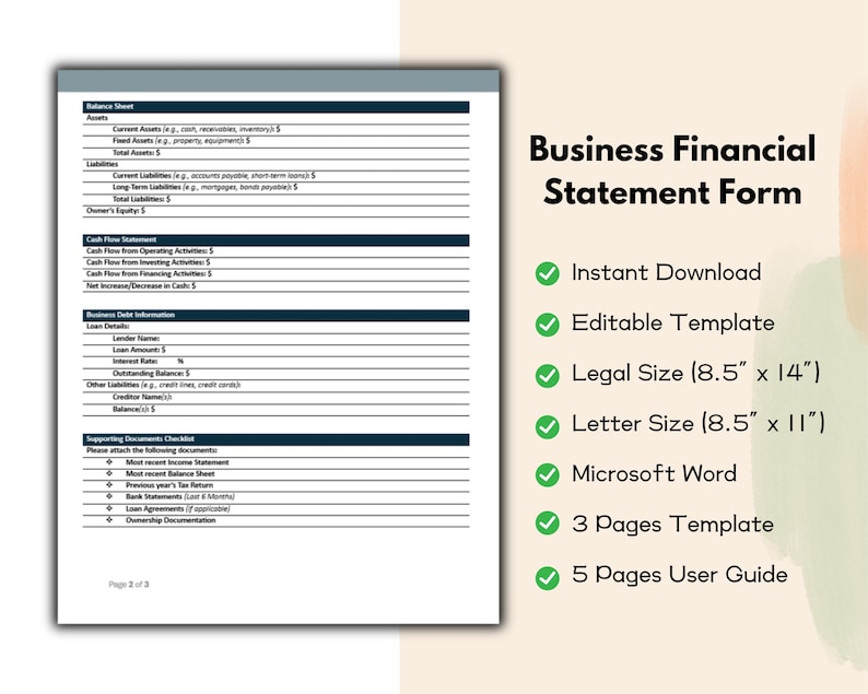 Business Financial Statement Form – Editable and Printable Template for ...