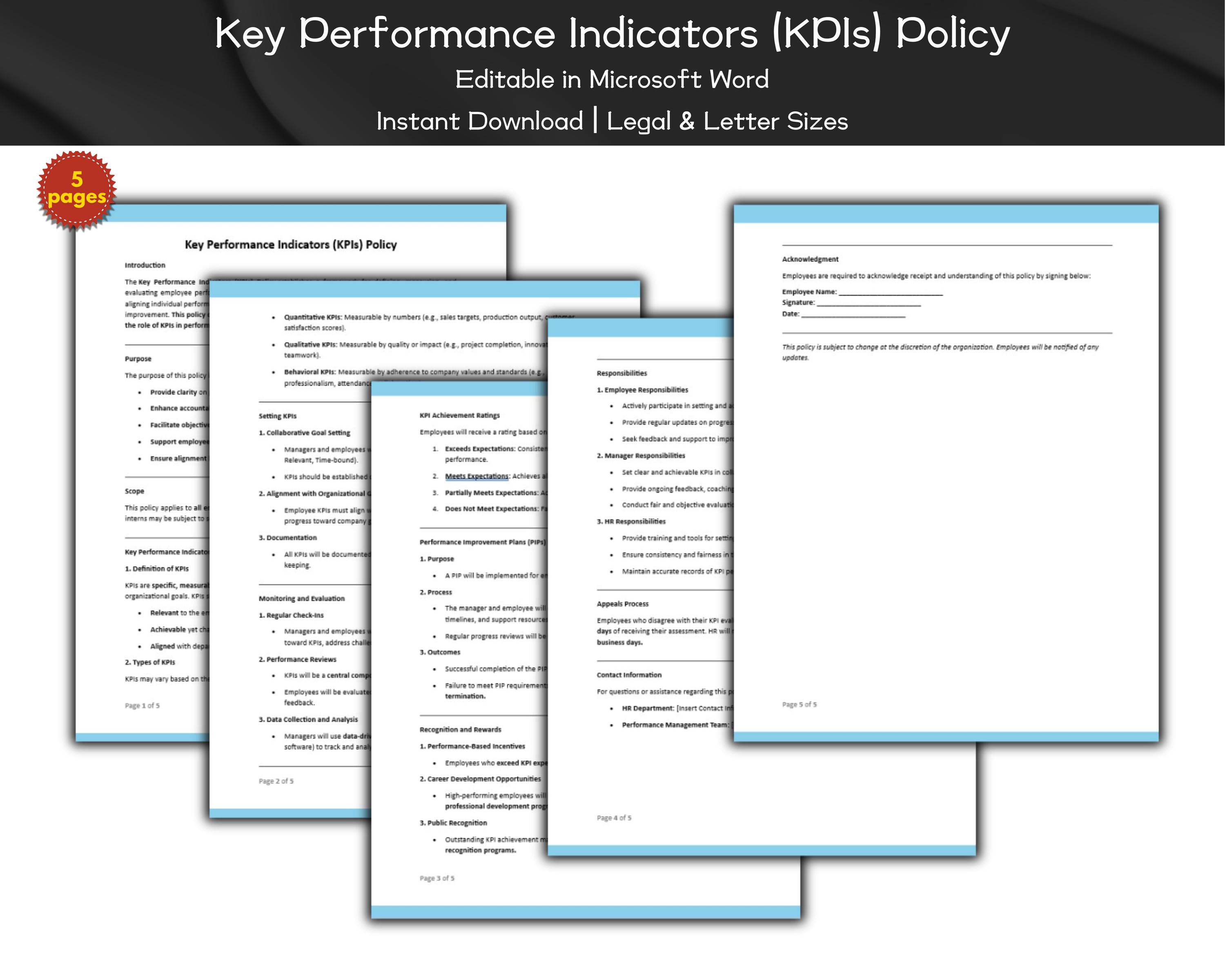Key Performance Indicators Policy Editable Template | Human Resource ...