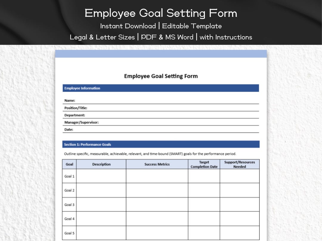Employee Goal Setting Form Editable and Printable Template ...