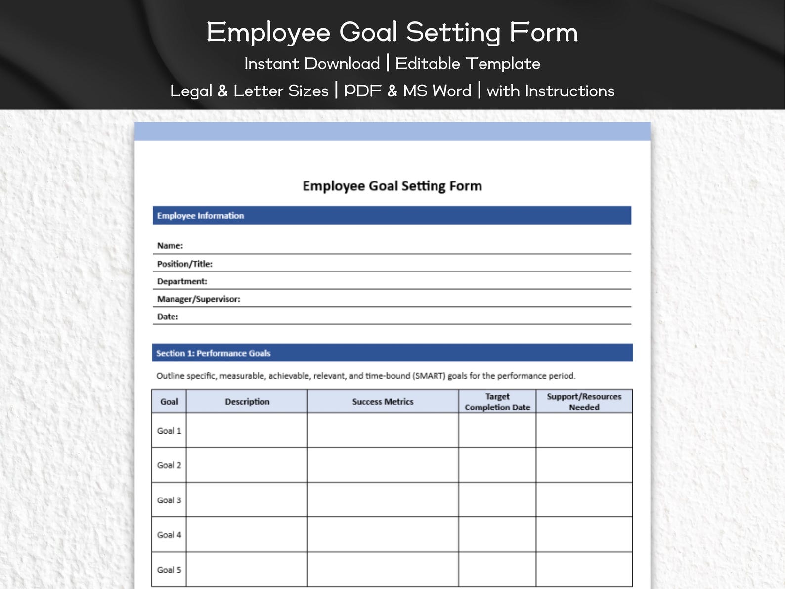 Employee Goal Setting Form Editable and Printable Template ...