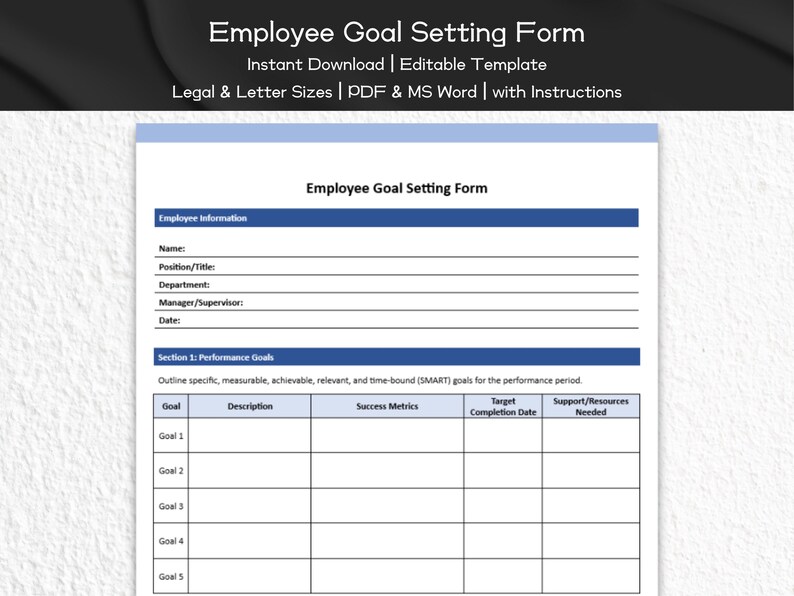 Employee Goal Setting Form Editable and Printable Template ...