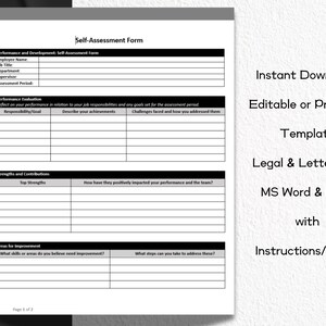 Employee Self-assessment Form Editable and Printable Template | HR ...