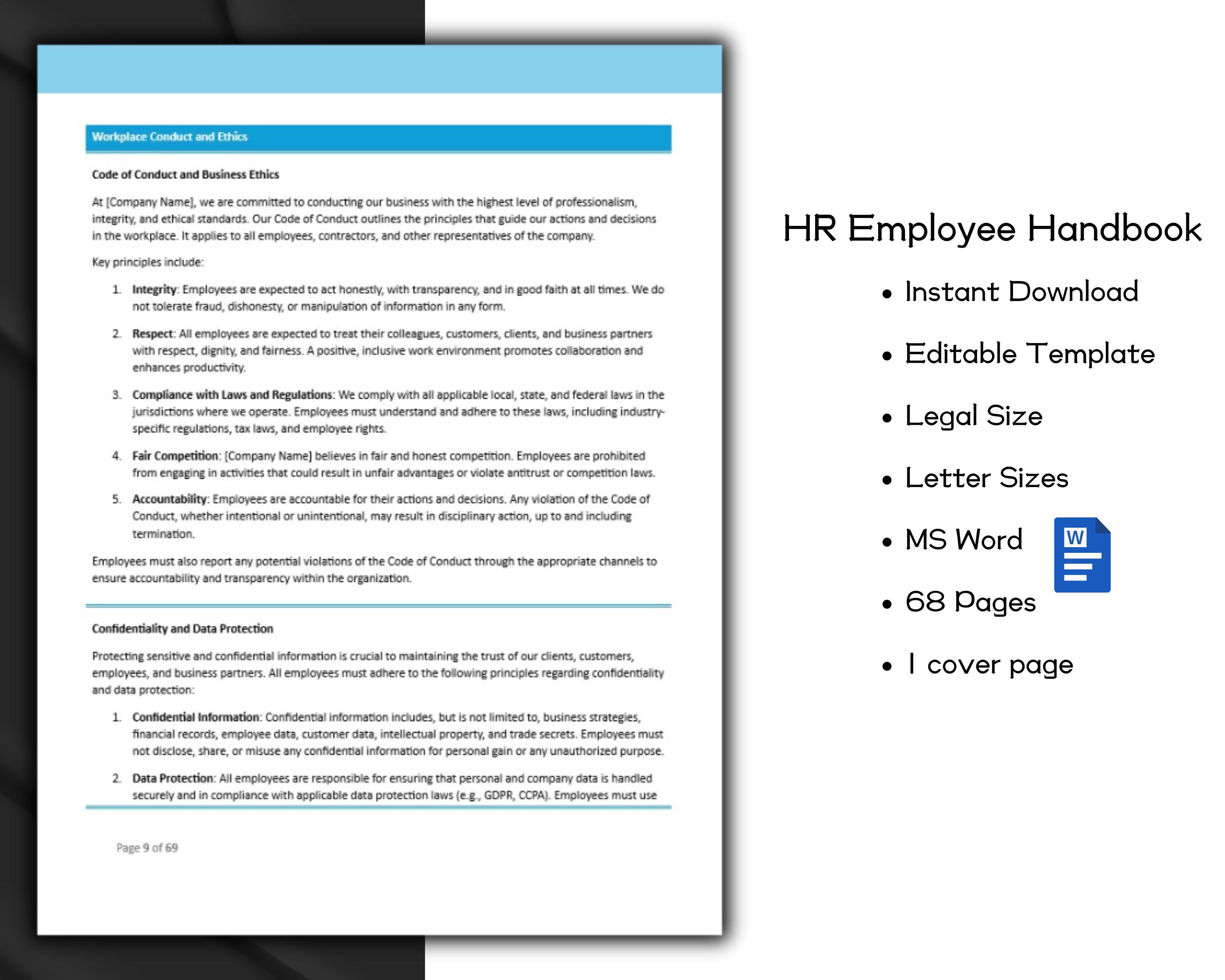 Employee Handbook Editable and Printable Template | Employee Management ...