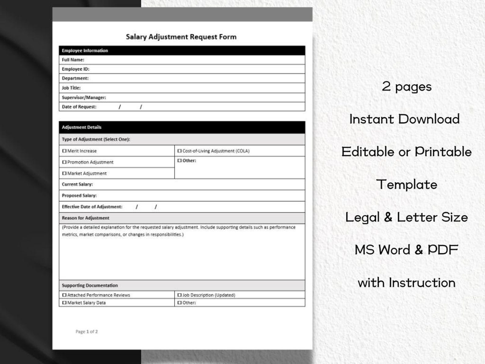 Salary Adjustment Request Form Editable and Printable Template ...