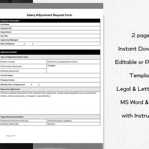 Salary Adjustment Request Form Editable and Printable Template | Payroll and Benefits Form | HR ...