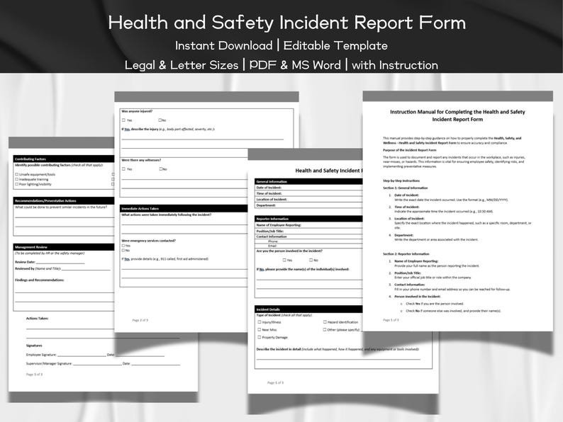 Health and Safety Incident Report Form Editable and Printable Template ...
