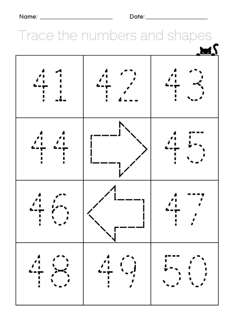 1 to 100 Trace Numbers and Shapes Printable Worksheets | Learning ...