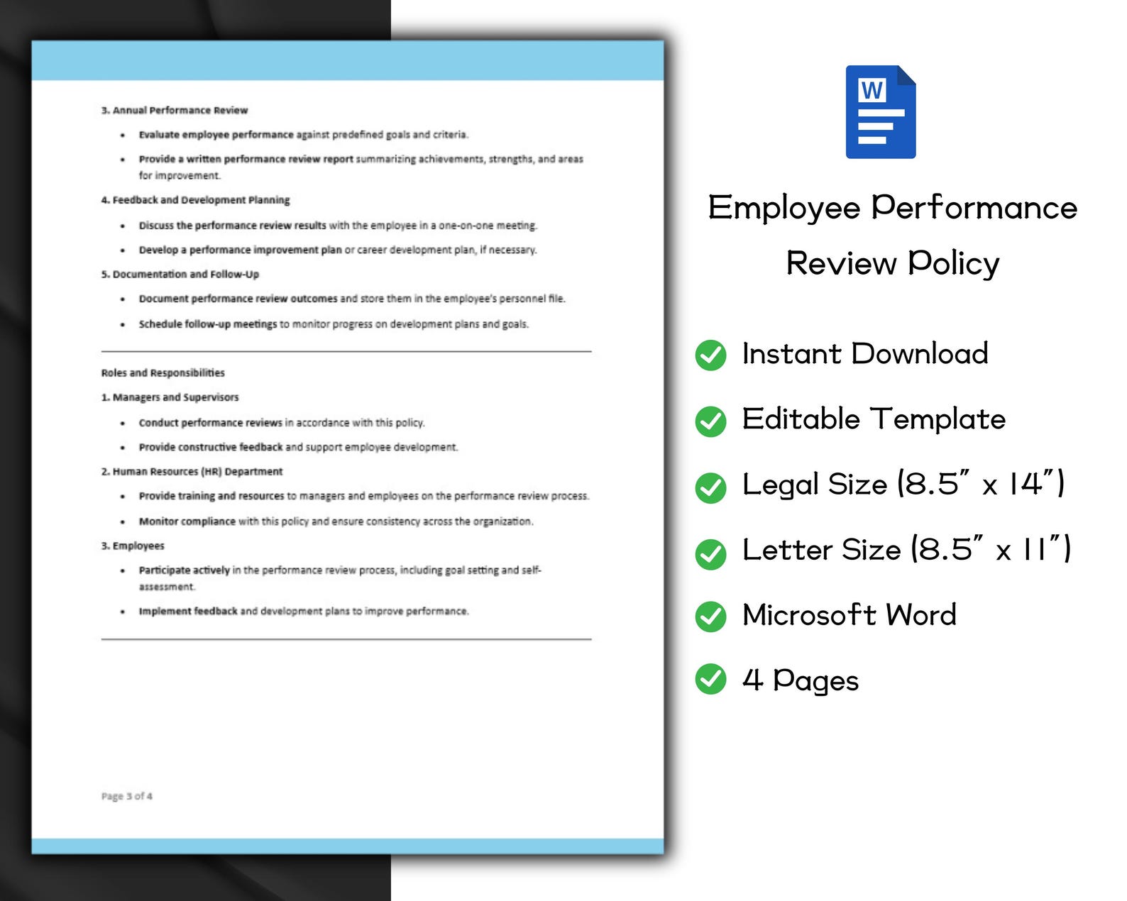 Employee Performance Review Policy Editable Template | Human Resource ...