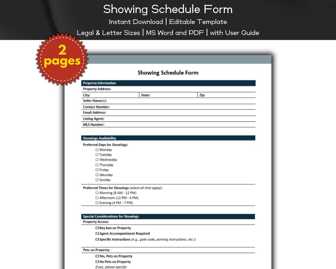 Showing Schedule Form Editable and Printable Template for Real Estate ...