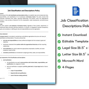 Job Classification and Descriptions Policy Editable Template | Human ...