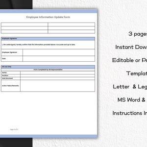 Employee Information Update Form Editable and Printable Template | HR ...
