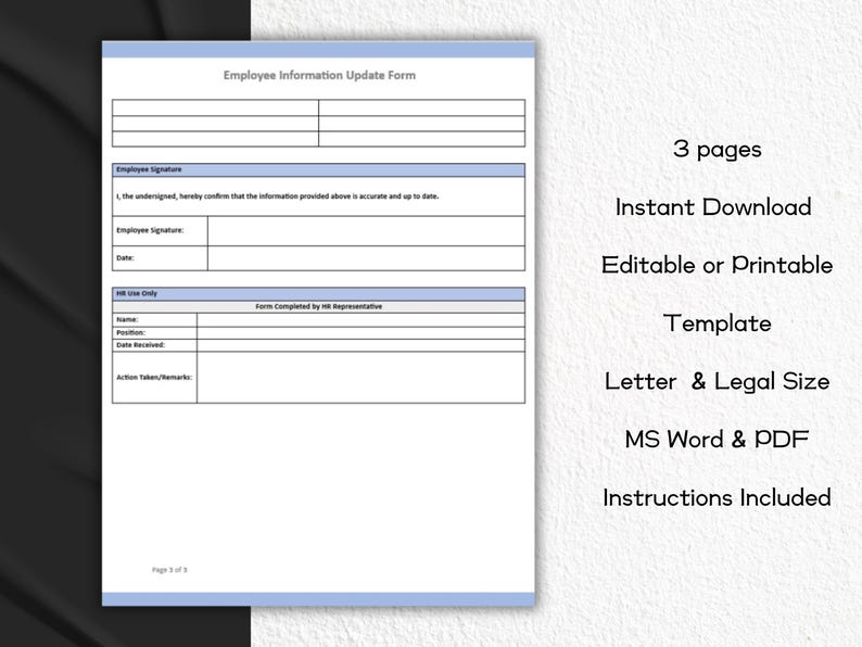 Employee Information Update Form Editable and Printable Template | HR ...