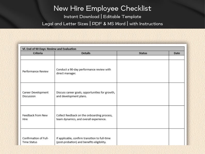 New Hire Employee Checklist Form Editable and Pribtable Template ...