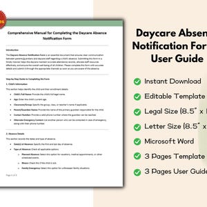 Daycare Absence Notification Form Editable and Printable Template Child ...