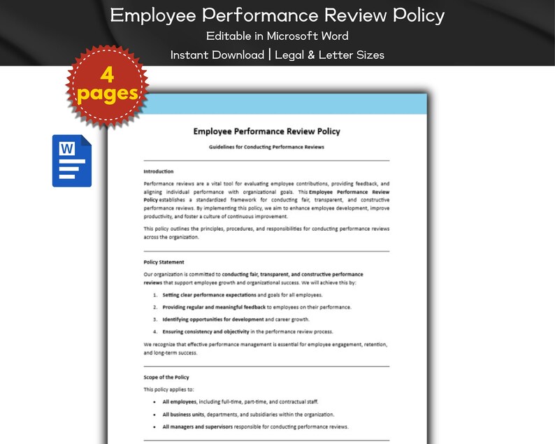 Employee Performance Review Policy Editable Template | Human Resource ...