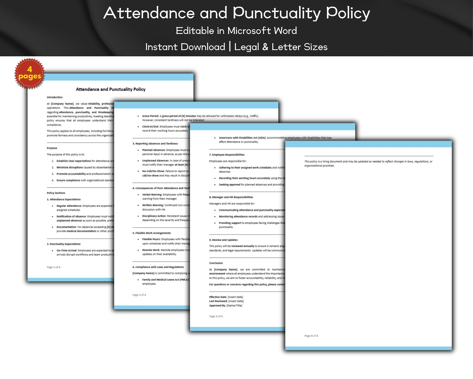 Attendance and Punctuality Policy Editable Template | Human Resource ...