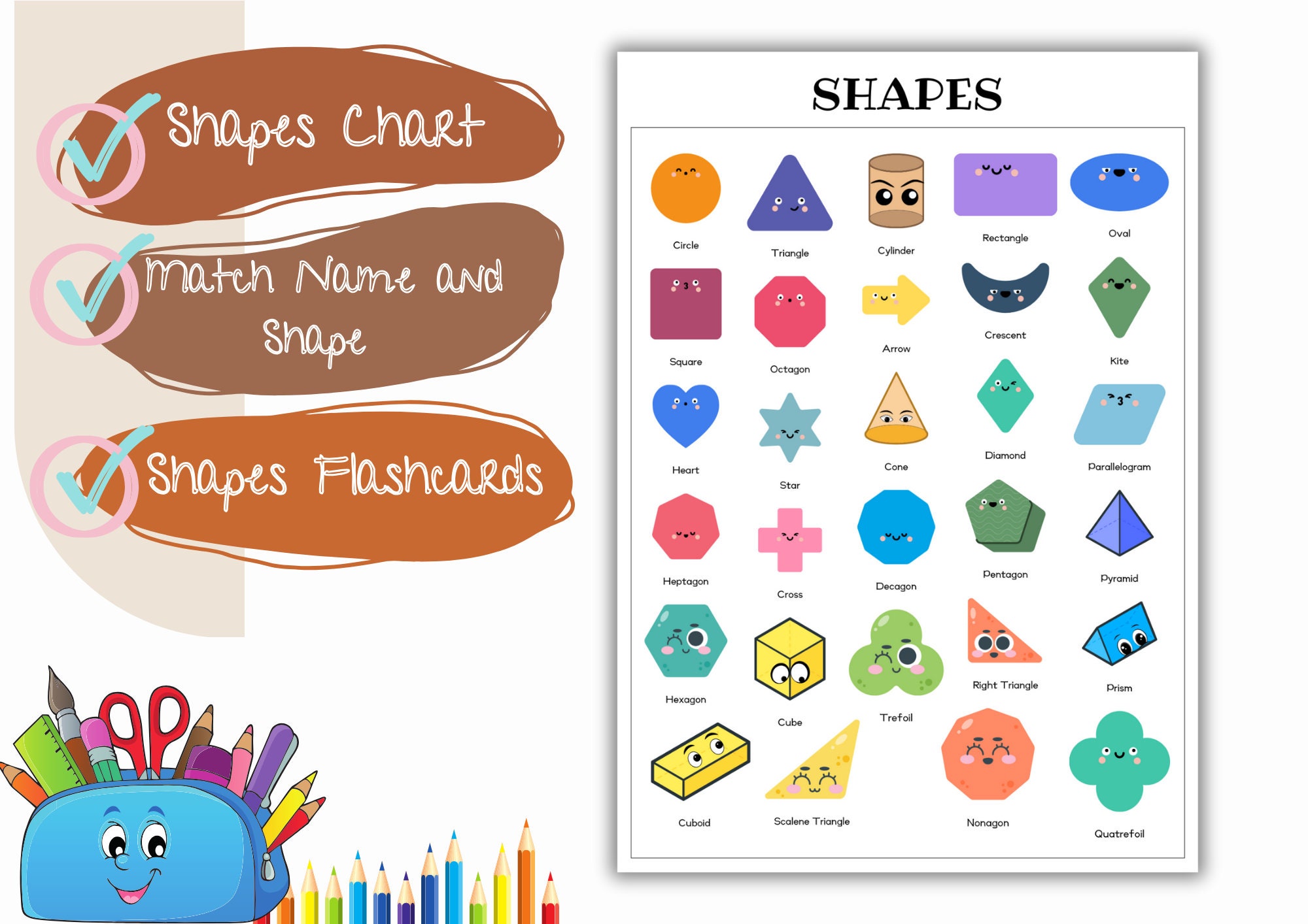 Printable Shape Flashcards | Match Shape and Name Preschool Activity ...