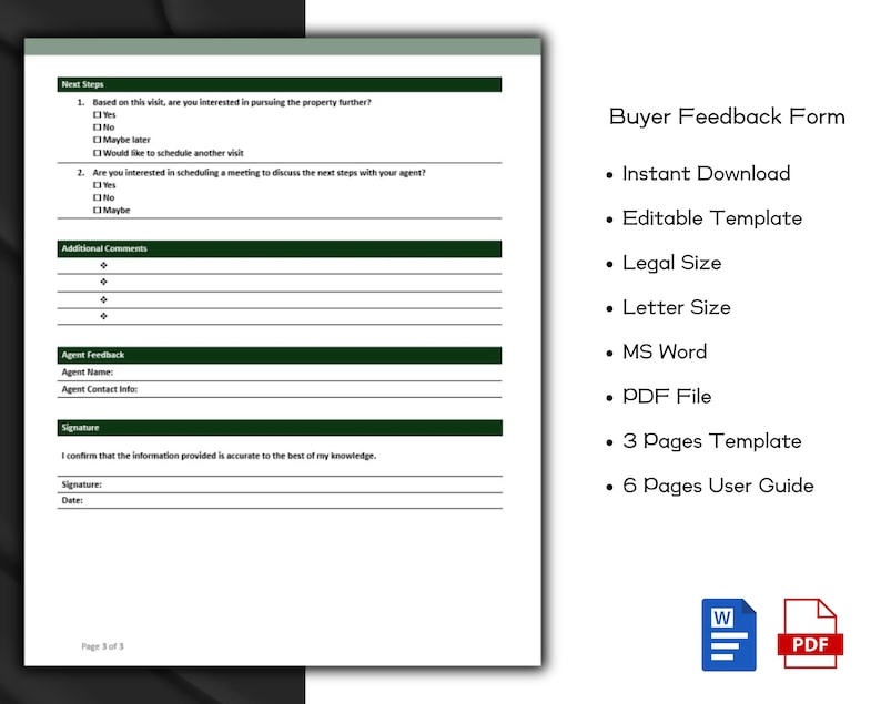 Buyer Feedback Form Editable and Printable Template | Real Estate ...