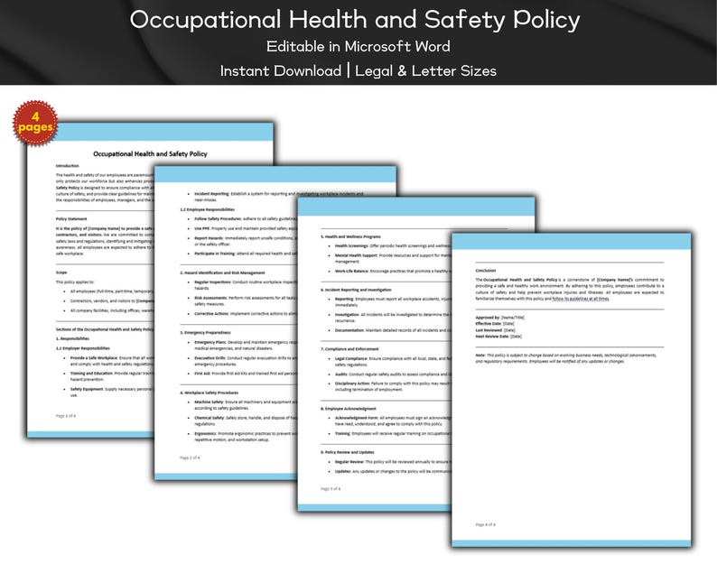 Occupational Health and Safety Policy Editable Template | Human ...