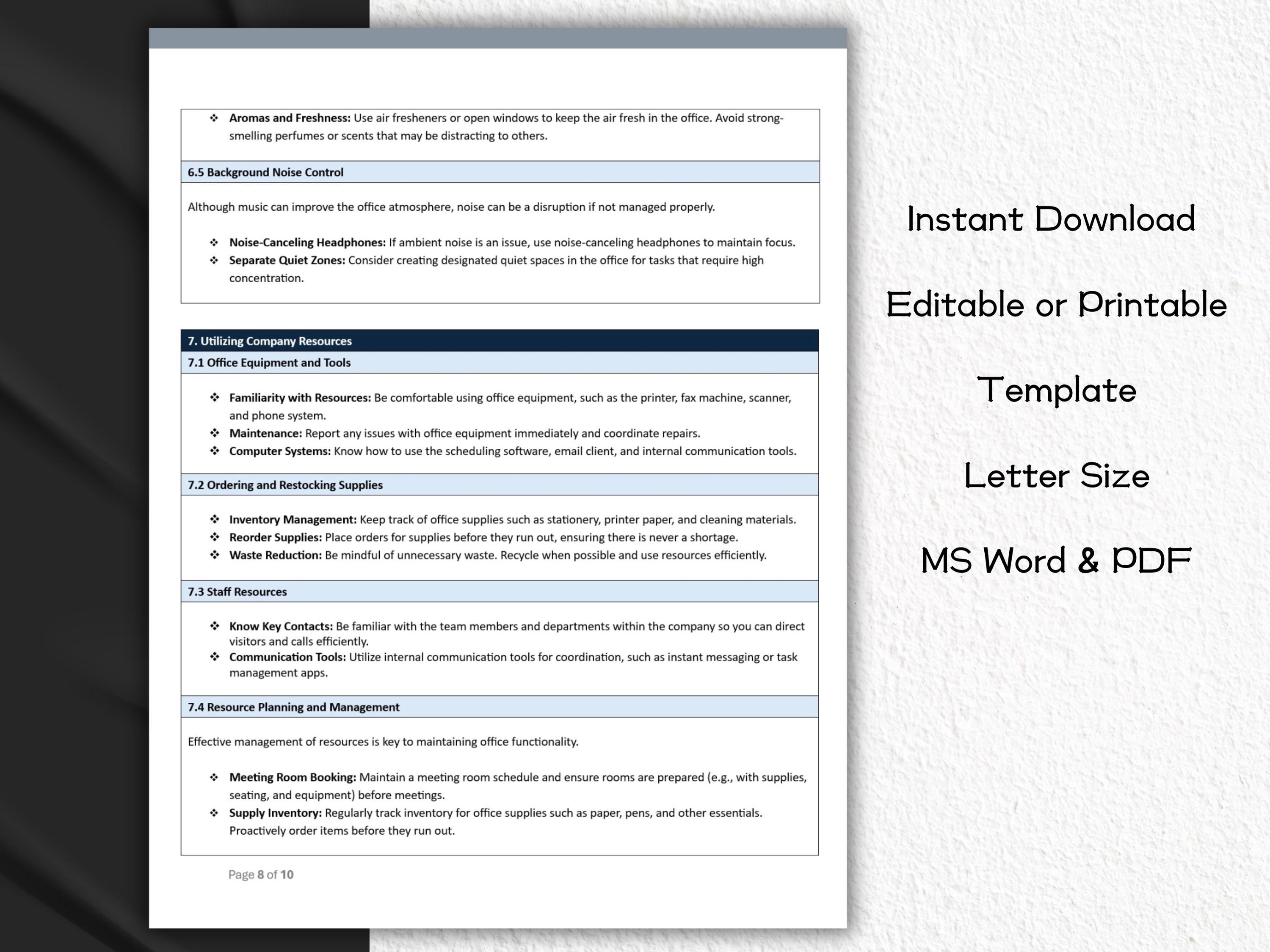 Front Desk Receptionist Handbook Editable Template | Professional ...